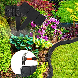 Geetery 50 Pcs Landscape Edging Border Garden Edging Borders Plastic No Dig Landscape Edging Black Stone Effect Fence Flower Bed Decorative Lawn Borders for DIY Outdoor Patio Balcony Yard Walkway