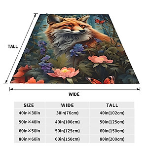 amepay Fox Blanket Gifts for Kids Girls Forest Flowers Animal Butterfly Flannel Throw Blankets Soft Comfy Lightweight for Home Decor Couch Bed Sofa 60x50 Inches