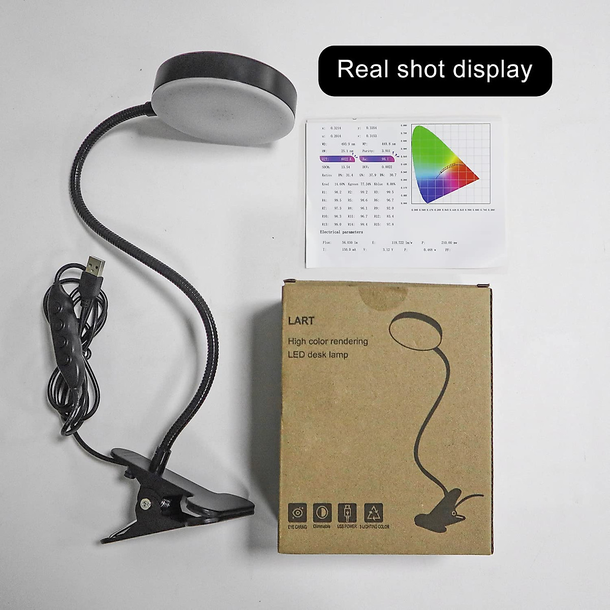 AVEVA Clip on Desk Lamp,96 CRI Eye Protection Book Light,Small Desk Lamp for Dorm,3 Color Modes,Dimmable LED Table Lamp,Black Metal Body 360° Gooseneck Reading Light (Non-Rechargeable )