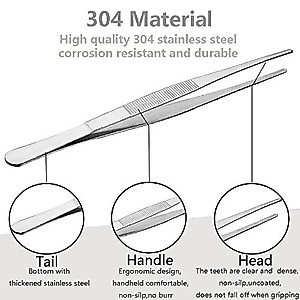 Gutsdoor Kitchen Tweezers Stainless Steel food Tongs for Cooking Tongs with Precision Serrated Tips Medical tweezers(12 Inch Straight)
