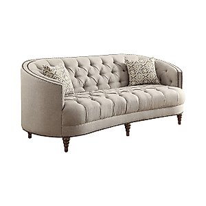 Avonlea Sofa with Button Tufting and Nailhead Trim Beige 505641