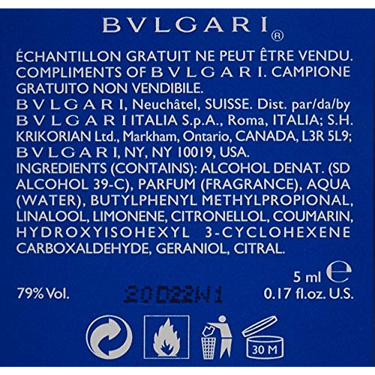 Bvlgari Bvlgari Blv By Bvlgari for Men - 5 Ml Edt Spray (mini), 0.17 Ounce