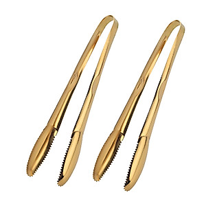 IAXSEE 2-Pack 9 Inch Stainless Steel Gold Salad Tongs, Non-slip & Easy Grip Smart Locking Clip Handy Utensil for Cooking, Serving, Barbecue, Buffet, Salad, Ice, Oven