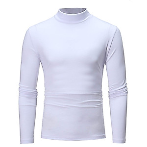 Embroidered Tunic Blouse Men's Thermal Long Sleeve Compression Shirts Solid Color Winter Warm Underwear Tee Tops Sports Workout Shirts(White,X-Large)