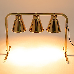 Commercial Food Heat Lamp Portable Electric Food Warmer 3-Bulb with Free-Standing for Food Service, 750W (Gold)