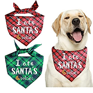 Waghaw Dog Christmas Bandana, 2 Pack Plaid Pets Bandana for Small Medium Large and Extra Large Dogs (Reds, Large)