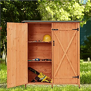 MELLCOM Outdoor Storage Shed, 63“ Wood Garden Shed with Double Lockable Doors, Weather Resistant Tool Shed Organizer for Patio, Garden, Backyard, Lawn