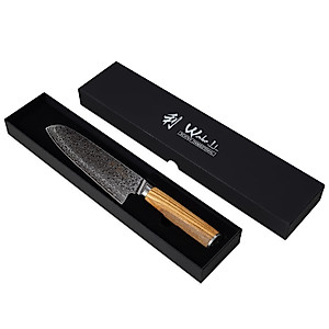 Wakoli Santoku Knife, 7-inch Blade Damascus Chef Knife made from 67 Layers of Damascus Steel with VG10 Core, Sharp Kitchen Knives with Olive Wood Handle, Meat Knife for All Tasks in Gift Box (Oribu)