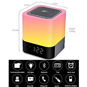 Bluetooth Speaker Night Light,12/24H Alarm Clock, 5 in 1 Touch Sensor Beside Lamp, Dimmable & Multi-Color Changing,SD TF Card MPF Music Player,Gift ideas for 10 11 12 13 14 Year Old Teenage Girls/Boys