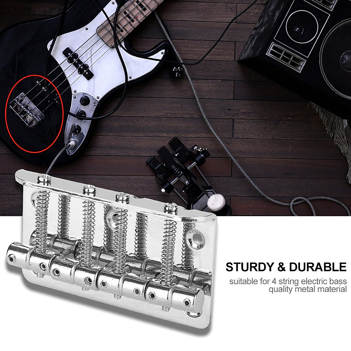 4 String Hardtail Bridge, Bass Bridge Saddles for Fender Precision 4 Saddle Hardtail 80mm Metal Tailpiece Electric Bass Bridge Replacement Accessory(Silver)