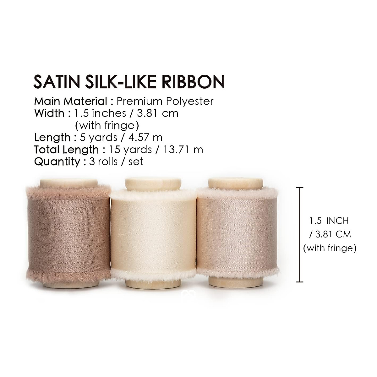 Vitalizart Silk Satin Ribbon 1-1/2 inch x 15 Yard with Wooden Spool Champagne & Nude Handmade Frayed Ribbons for Gift Wrapping Baby Shower Wedding Bridal Bouquets Holiday Decor