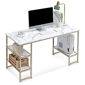 ivinta Computer Desk with Shelves White Desk Office Desk with CPU Stand Vanity Desk with Storage Modern Gaming Desk Study Writing Laptop Table