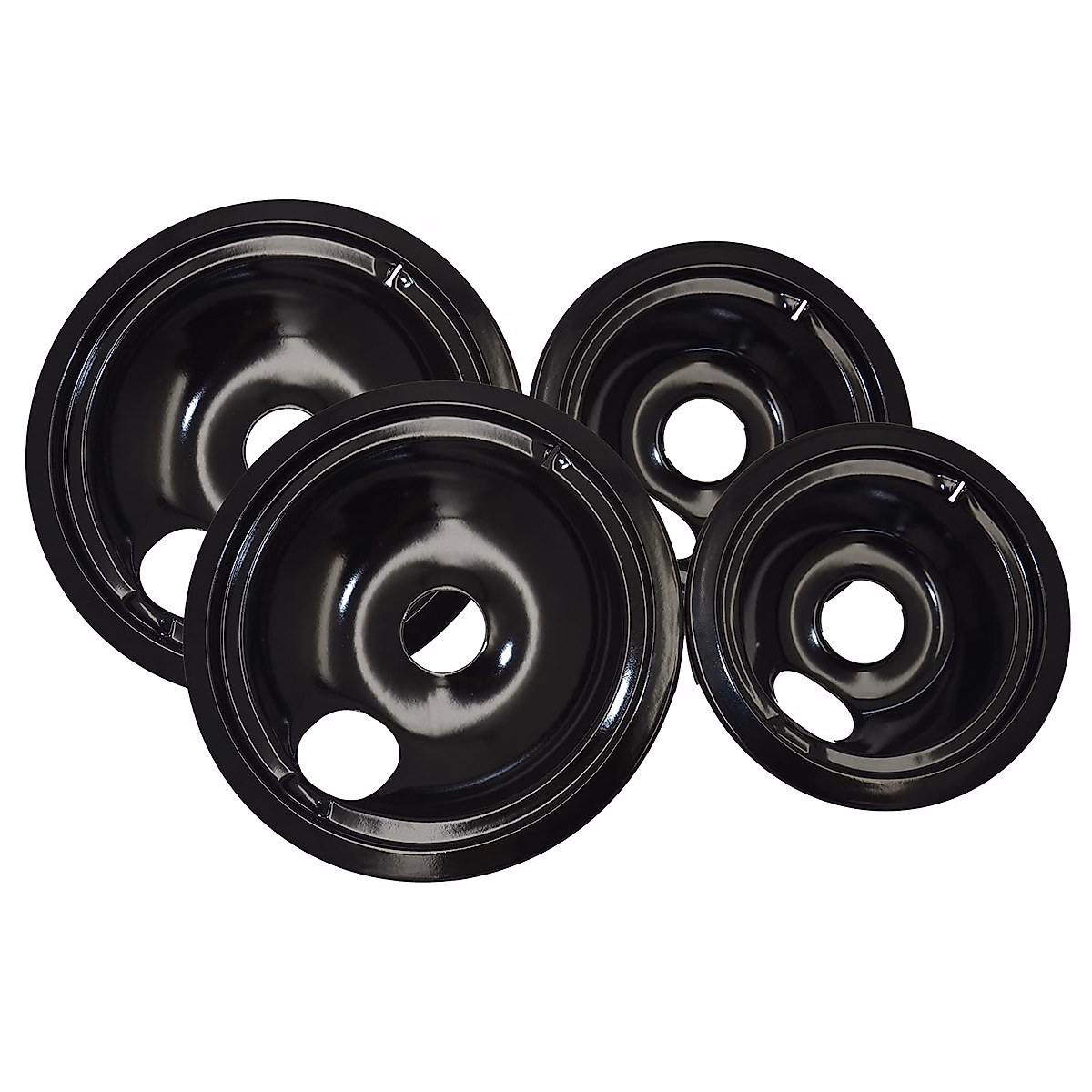 WB31M19 and WB31M20 Range Cooktop Porcelain Drip Pans Replacement Set Compatible with GE Hotpoint Kenmore Range with Locking Slot - Includes 2 6-Inch and 2 8-Inch Pans, 4 Pack, Black