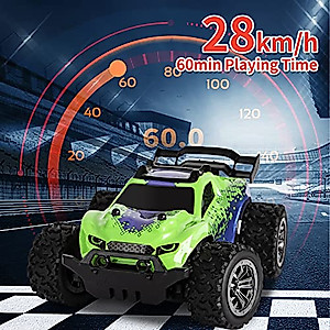 iBliver Remote Control Car, 1:20 Fast 28KM/H Remote Control Monster Truck, All Terrain RC Vehicle Truck Crawler with Two Batteries, Throttle Speed Adjust and LED Light for Boys Kids and Adults