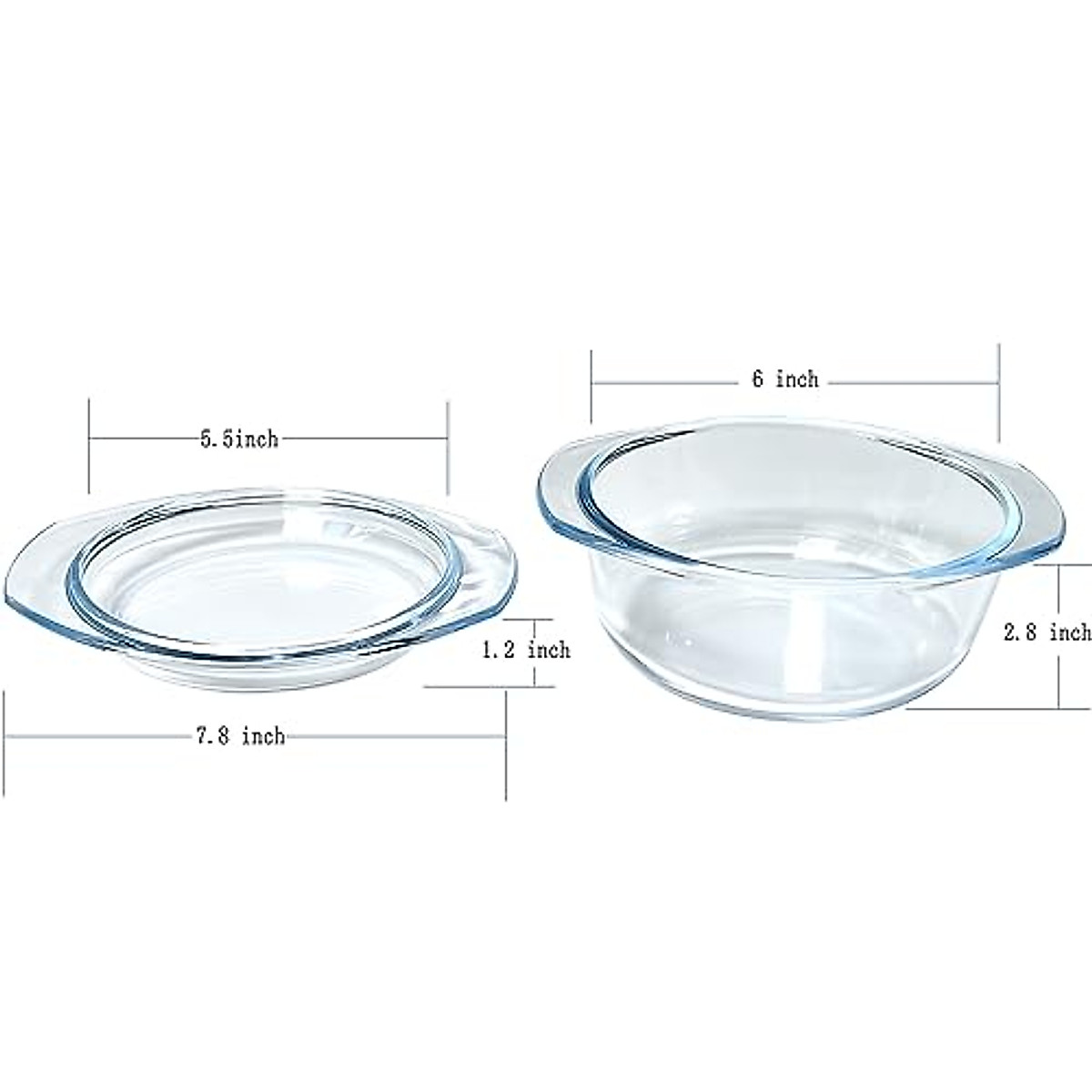 Small 1-QT Round Tempered Glass Casserole Dish with Lid, Mini Clear Glass Casserole Bowl with Glass Lid