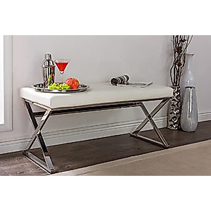 Baxton Studio Wholesale Interiors Herald Modern and Contemporary Faux Leather Upholstered Rectangle Bench, Stainless Steel and White