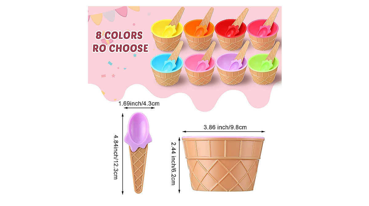 Plastic Ice Cream Bowls & Spoons Set - 32 Pack for Summer Parties
