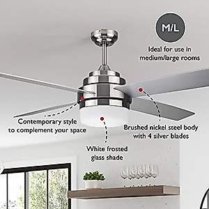 Design House 157354 Cali 52-inch Contemporary Indoor Ceiling Fan with LED Light Kit, Wall Control, Brushed Nickel