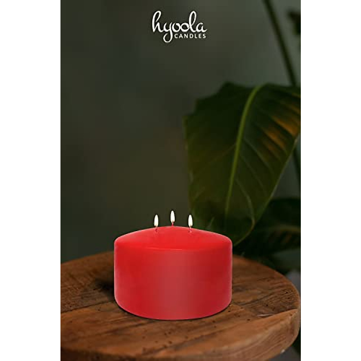 HYOOLA Red Three Wick Large Candle - 6 x 3 Inch - Unscented Big Pillar Candles - 62 Hour - European Made