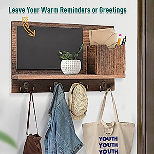 NUKied Key Holder for Wall Decorative, Mail Organizer Wall Mount with 4 Double Key Hooks and Message Board, Rustic Wooden Key and Mail Holder for Wall, Home Decor for Entryway, Hallway, Brown