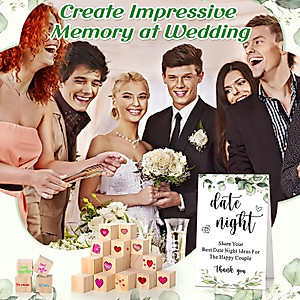 Dinifee 63 Pcs Bridal Shower Date Night Games Set with 50 Wooden Block 12 Pens 1 Game Sign Wedding Bridal Shower Ideas Gifts for Couple Date Night Activities Ideas Wishes Advice