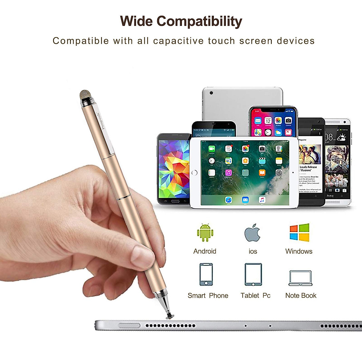 Penyeah Stylus pens for Touch Screens - [4-in-1] High Sensitivity and Precision Touch Screen Stylus Disc Tip,Black Rubber Tip & Mesh Fiber Tip Universal for All Capacitive Touch Screen Device (Gold)