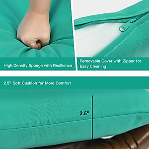 Tangkula 3 Pieces Patio Bistro Set, Patiojoy Outdoor PE Rattan Armchairs and Coffee Table Set with Comfortable Cushions & Adjustable Foot Pads, Suitable for Garden Backyard Poolside (Turquoise)