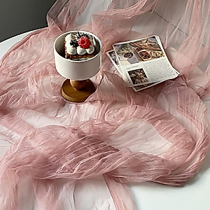 Joanlody Dusty Rose Easter Cheesecloth Table Runner 10Ft Rustic Gauze Boho Spring Summer Cheese Cloth Table Runner for Wedding Bridal Baby Shower Decoration