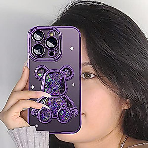 MANLENO Deep Purple Glitter iPhone 14 Pro Max Case with Built-in Camera Protector - Slim Shockproof Full-Body Protection
