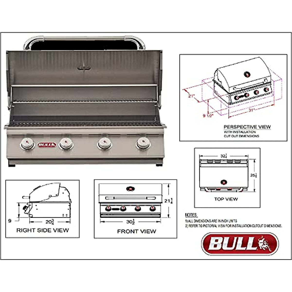 AMS Fireplace | Bull GRILLS outdoor 30" The Outlaw grill Natural Gas with Single Side Burner, Stainless Steel Sink, Grill Cover, Refrigerator, Door & Drawer Combo with 5 in 1 BBQ Tool Set-FREE Bio-Ethanol Table-top Fire pit