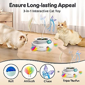 ORSDA 3-in-1 Cat Toys Rechargeable, Interactive Cat Toys for Indoor Cats Automatic Kitten Toy, Moving Ambush Feather, Fluttering Butterfly Toy, Track Balls, Whack a mole Cat Teaser with 6 Attachments