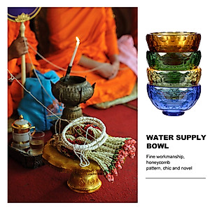 IMIKEYA 4pcs Tibetan Buddhist Water Offering Bowl Crystal Holy Water Bowl Religion Container Glass Buddha Cup Mini Votive Tealight Holder for Yoga Meditation Altar Buddhist