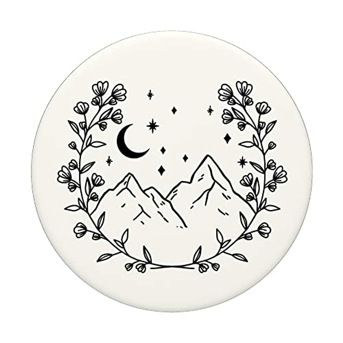 Floral White - Boho Chic Floral Moon Mountain PopSockets Swappable PopGrip