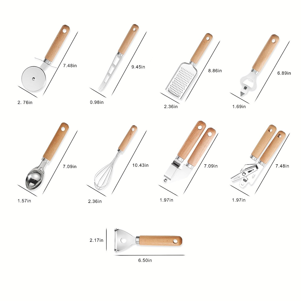 Bapocsc 9 pcs Kitchen Gadgets & Kitchen Tool Gift Set Kitchen Essentials(Can opener,Ice scream scoop,Peeler,Pizza cutter,Garlic press,Cheese grater,Whisk,Cheese knife,Bottel opener)