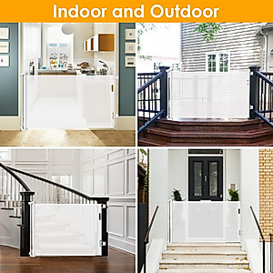 Retractable Baby Gates for Stairs 60” Wide Mesh Baby Gates for Doorways Retractable Dog Gate for Kid Child Gates for stairs Outdoor Baby Gate Toddler Gate for Stair Safety Doorway Baby Gate Deck Gates