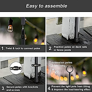 CHARON String Light Poles for Outdoor String Lights - 2 Pack 9 FT Pole & Bracket Kit for Deck or Patio Railing - Garden, Backyard, Patio Lighting Stand for Parties, Wedding
