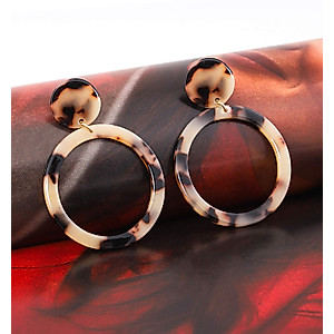 Acrylic for Women Geometry Resin Drop Dangle Earrings Bohemia Tortoise Shell Hoop Earrings Mottled Statement Stud Earrings Fashion Jewelry (Leopard)