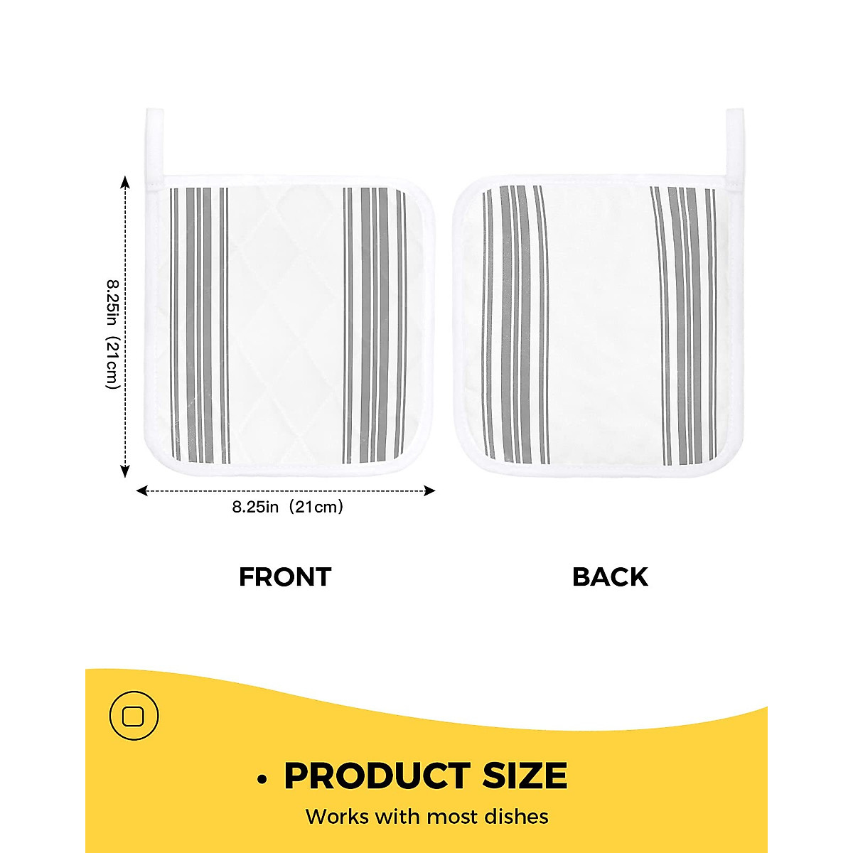 Grey White Stripes 2 PCS Pot Holders for Kitchens Counter, Casual Bohemian Geometric Art Decor Heat Insulated Podholders Oven Hot Pads for Cooking BBQ Baking Heat Proof Mat