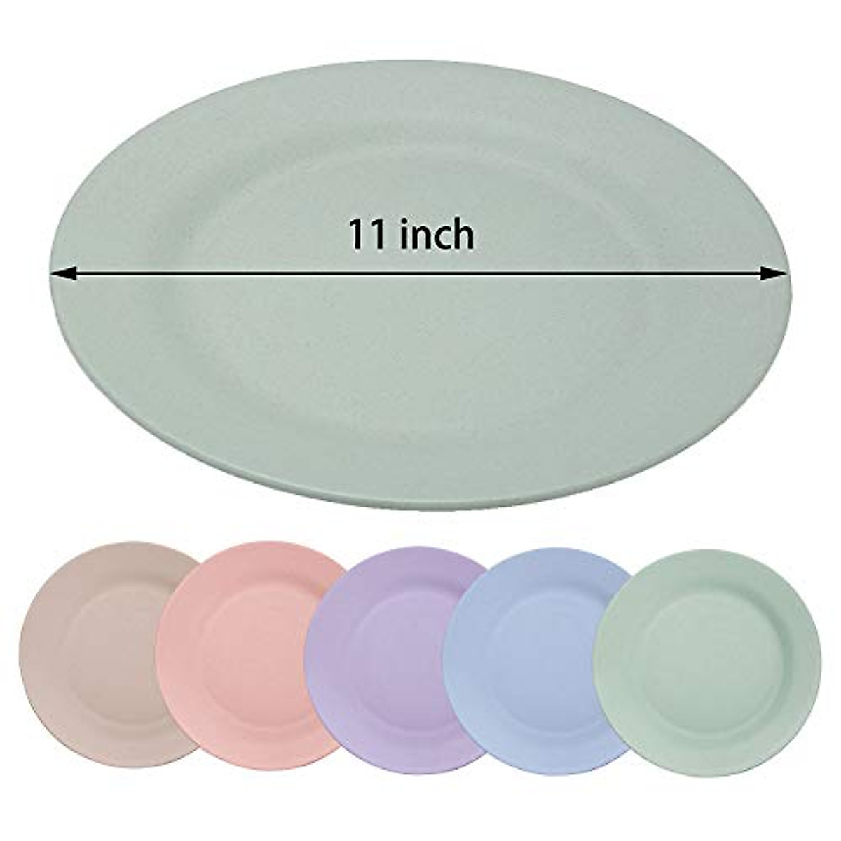 LuckyZone 11inch/5pcs Wheat Straw Plates - Reusable & Unbreakable Plate - Dishwasher & Microwave Safe - Perfect for Dinner Dishes - Healthy, Lightweight, BPA Free & Eco-Friendly (5 colors)