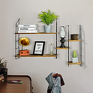 Mijee Floating Shelves for Wall,Industrial Shelves,Laundry Room Shelves,Bathroom Shelves,Metal Frame Rustic Brown Wall Shelves Set of 2