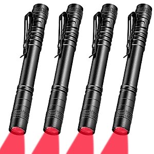 Tuanse 4 Pcs Red Light Flashlight Red LED Flashlight Red Light Pen Light Flashlight Super Bright Red Flashlight Red Torch for Astronomy, Aviation, Night Observation and More