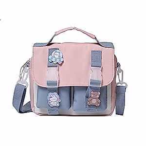 Kawaii Shoulder Backpack Korean Students Totes Schoolbag with Pins Crossbody Bag