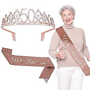 WLLHYF 50th Birthday Queen Sash 50th Rhinestone Tiara Set Birthday Crowns 50th Birthday Decorations Crystal Hair Band Happy Birthday Accessories for Women