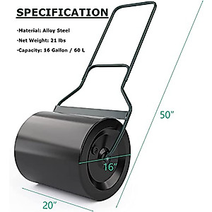 Push Reel Lawn Mower，Lawn Roller, 16 Gallon/60 L Heavy-Duty Tow Behind Water/Sand Filled Sod Drum Roller for Garden Yard Park, 16 by 20-Inch