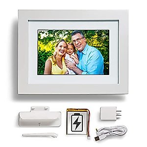 PhotoSpring 10in WiFi Digital Picture Frame with Battery, Send Photos from Anywhere via Email, App, or Web, Easy Touch Screen Setup, 1280x800 Display, Plays Videos, White