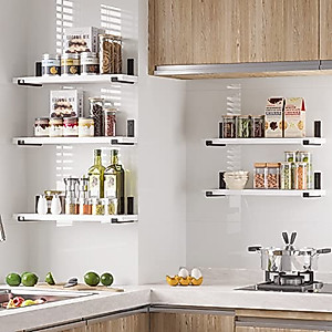 Fixwal Floating Shelves, Width 4.7 Inches Wall Shelves Set of 5, Rustic Wood Wall Storage Shelves for Bedroom, Living Room, Kitchen, Bathroom, Office and Plants (White)