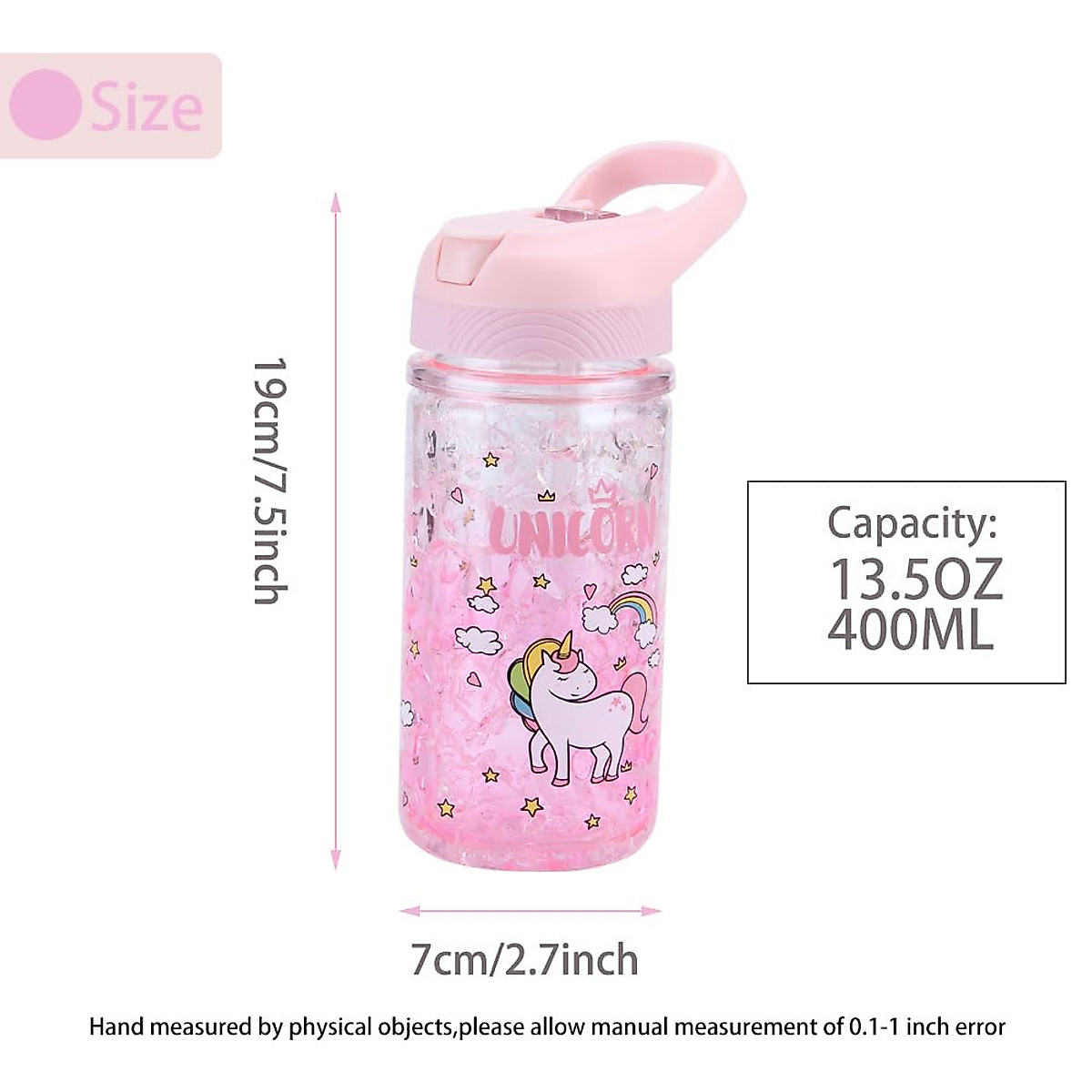 XinHuiGY Unicorn Water Bottles for Girls,Cute Cup with Straw and Safety Lock, Outdoor Indoor Pink Water Bottle with shoulder strap,400ML/13.5oz Kawaii water bottle for girl boy unicorn lover