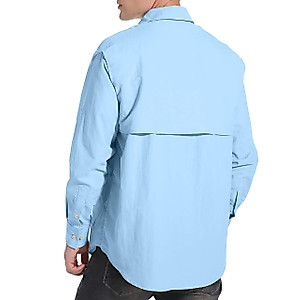 NOMINATE Mens Long Sleeve Fishing Shirts UPF 50+ UV Protection Sun Shirts Quick Drying Hiking Lightweight Blue