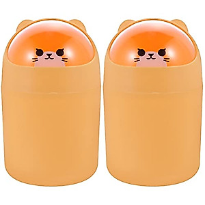 Cabilock 2pcs Home Plastic Wastebasket Container Brush Cute Holder Bin Table Shape Tiny Can Rubbish Cartoon Yellow Tabletop Makeup Garbage Mini Desktop Trash Bathroom Small Living Lovely