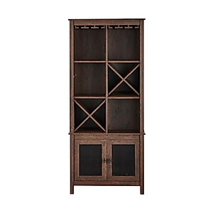 Home Source 72" Wood Exquisite Bar Wine Cabinet with Storage,Liquor Cabinet with Removable Wine Racks,Bookcase,Kitchen Pantry Storage Cabinet for Kitchen,Dining Room, Living Room,Mahogany